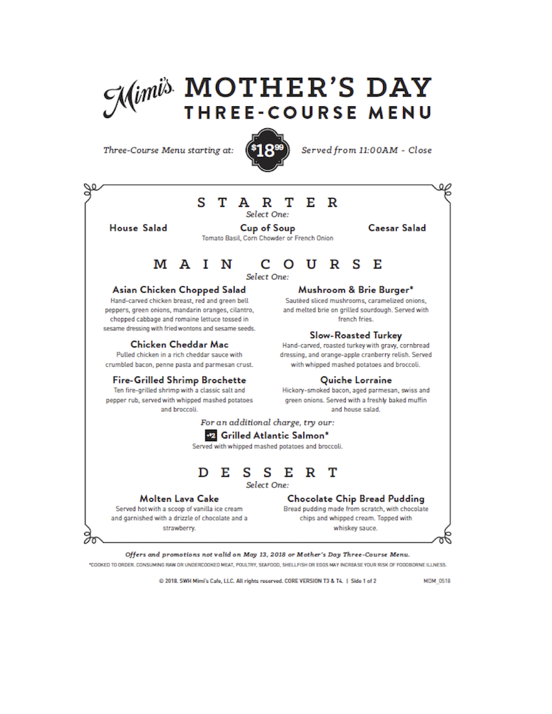 Special Mimi's Cafe Menu For Mother's Day - Rockin Mama™
